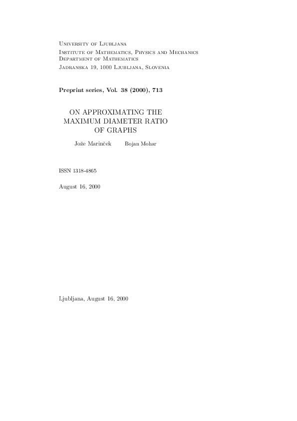 (PDF) On approximating the maximum diameter ratio of graphs