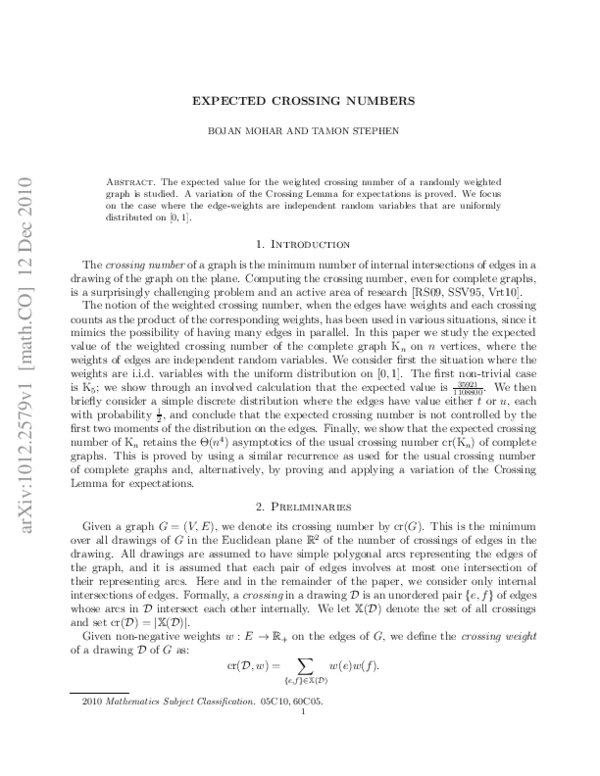 (PDF) Expected Crossing Numbers | Bojan Mohar - Academia.edu