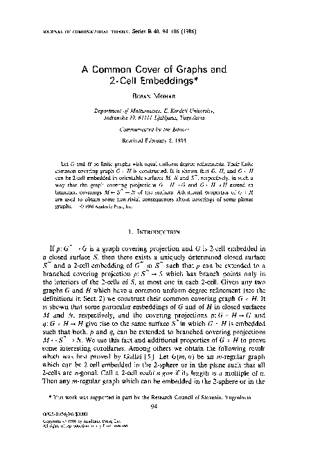 (PDF) A common cover of graphs and 2-cell embeddings