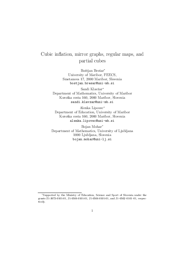(PDF) Cubic inflation, mirror graphs, regular maps, and partial cubes