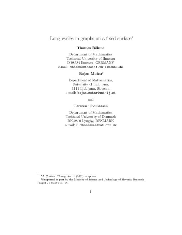 (PDF) Long Cycles in Graphs on a Fixed Surface