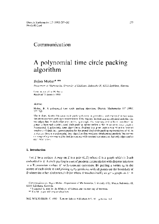 Pdf A Polynomial Time Circle Packing Algorithm Bojan Mohar