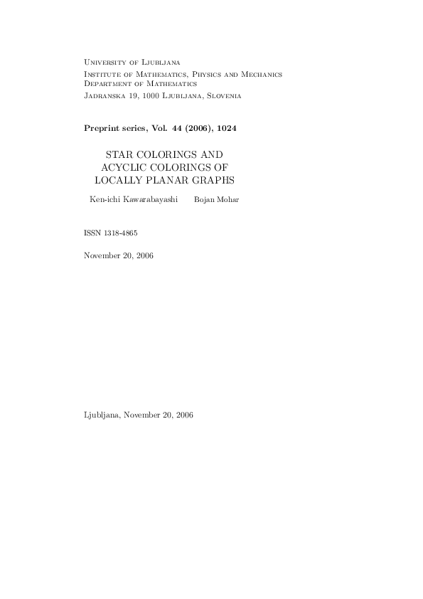 (PDF) Star Coloring and Acyclic Coloring of Locally Planar Graphs