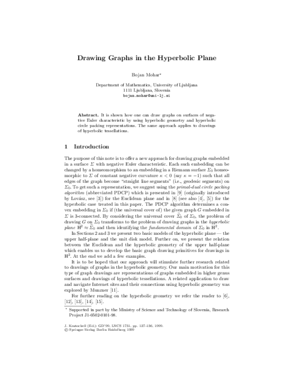 (PDF) Drawing Graphs in the Hyperbolic Plane | Bojan Mohar - Academia.edu