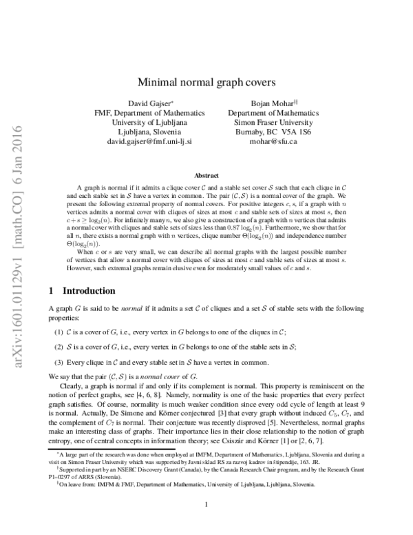 (PDF) Minimal normal graph covers