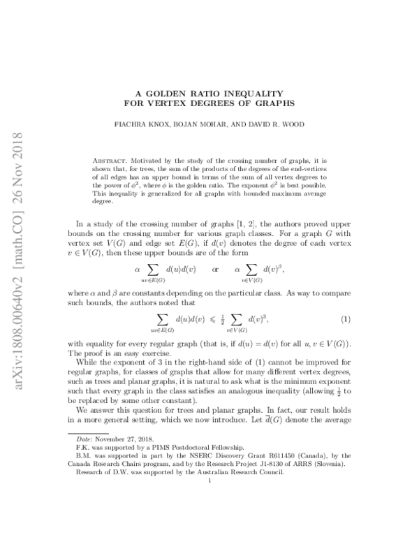 (PDF) A Golden Ratio Inequality for Vertex Degrees of Graphs