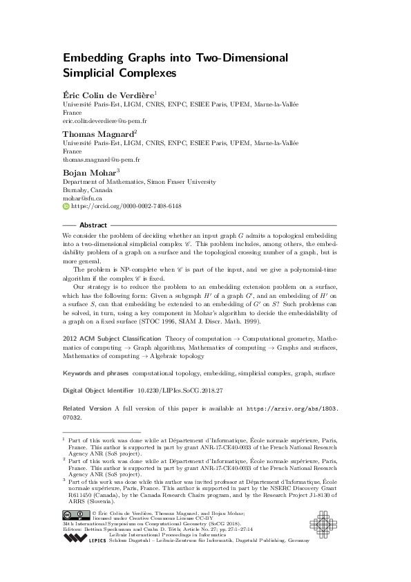 (PDF) Embedding graphs into two-dimensional simplicial complexes