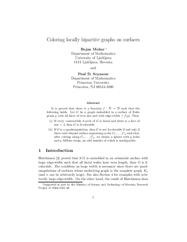 (PDF) Coloring Locally Bipartite Graphs on Surfaces