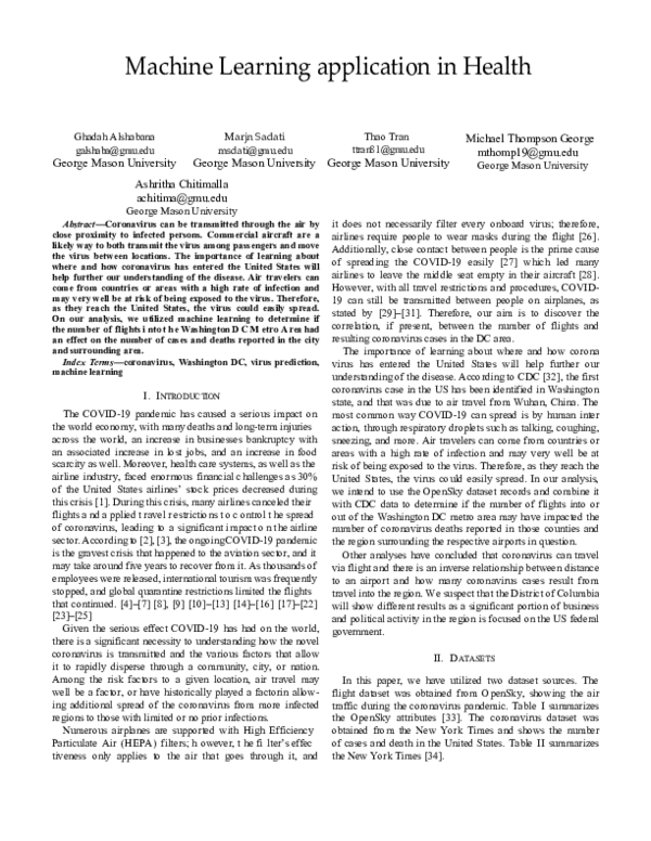 (PDF) Machine Learning Application in Health