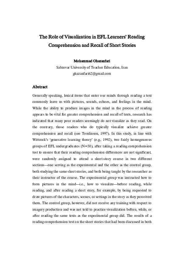 (PDF) The Role of Visualization in EFL Learners’ Reading Comprehension ...