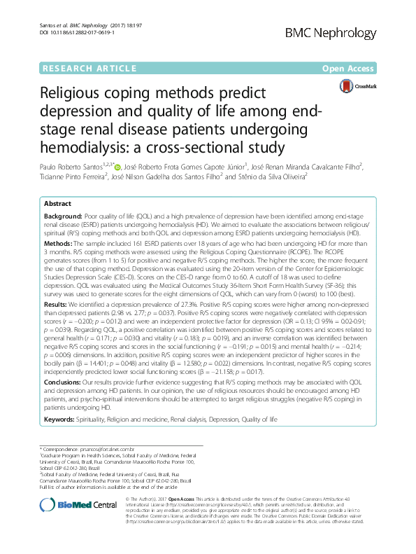 (PDF) Religious coping methods predict depression and quality of life ...