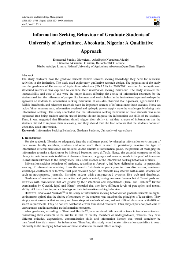 (PDF) Information Seeking Behaviour of Graduate Students of University ...