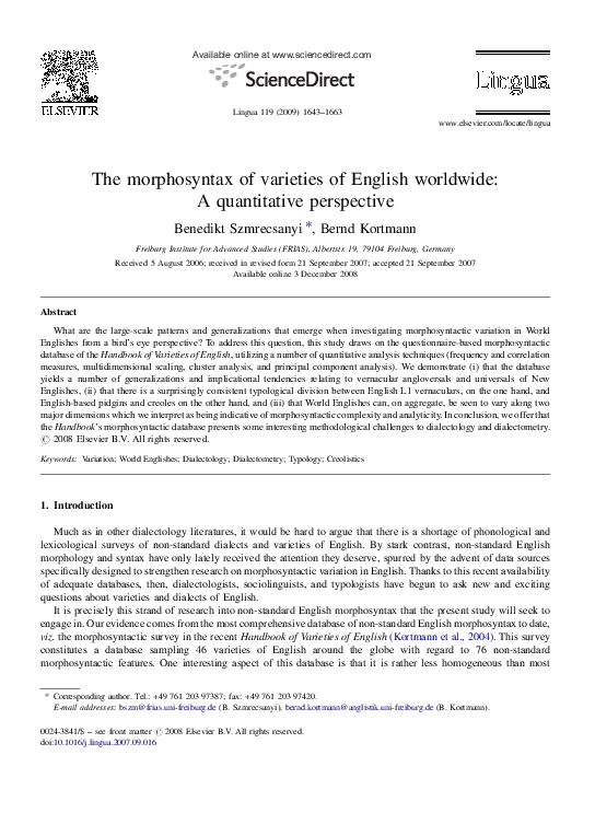 (PDF) The morphosyntax of varieties of English worldwide: A quantitative perspective