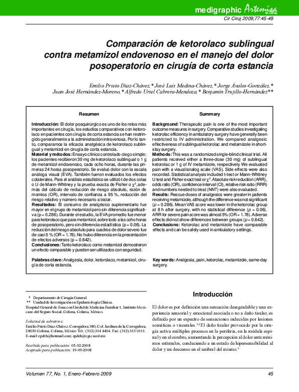 (PDF) [Comparison of sublingual ketorolac vs. IV metamizole in the ...