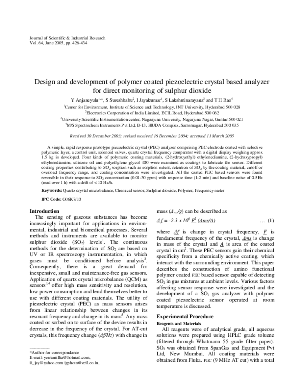 (PDF) Design and development of polymer coated piezoelectric crystal based analyzer for direct ...