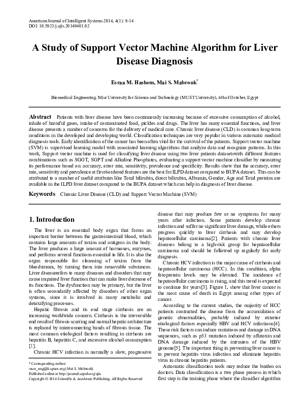(PDF) A Study of Support Vector Machine Algorithm for Liver Disease ...