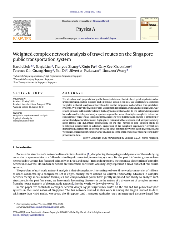(PDF) Weighted complex network analysis of travel routes on the ...