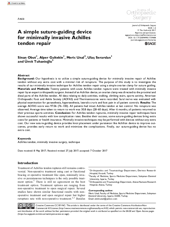 (PDF) A simple suture-guiding device for minimally invasive Achilles ...
