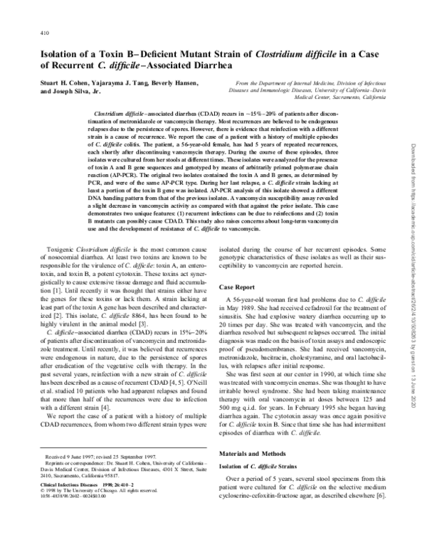 (PDF) Isolation of a Toxin B–Deficient Mutant Strain of Clostridium ...