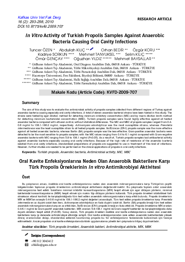 (PDF) In Vitro Activity of Turkish Propolis Samples Against Anaerobic ...