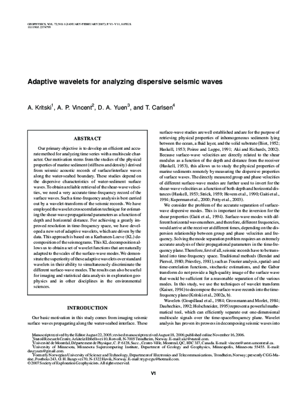 (PDF) Adaptive wavelets for analyzing dispersive seismic waves