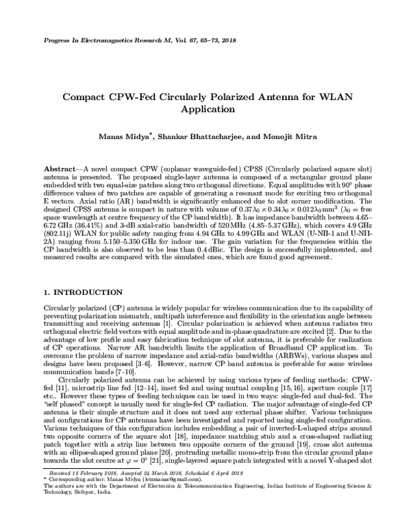 (PDF) Compact CPW-Fed Circularly Polarized Antenna for Wlan Application