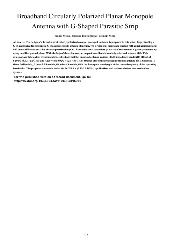 (PDF) Broadband Circularly Polarized Planar Monopole Antenna With G-Shaped Parasitic Strip