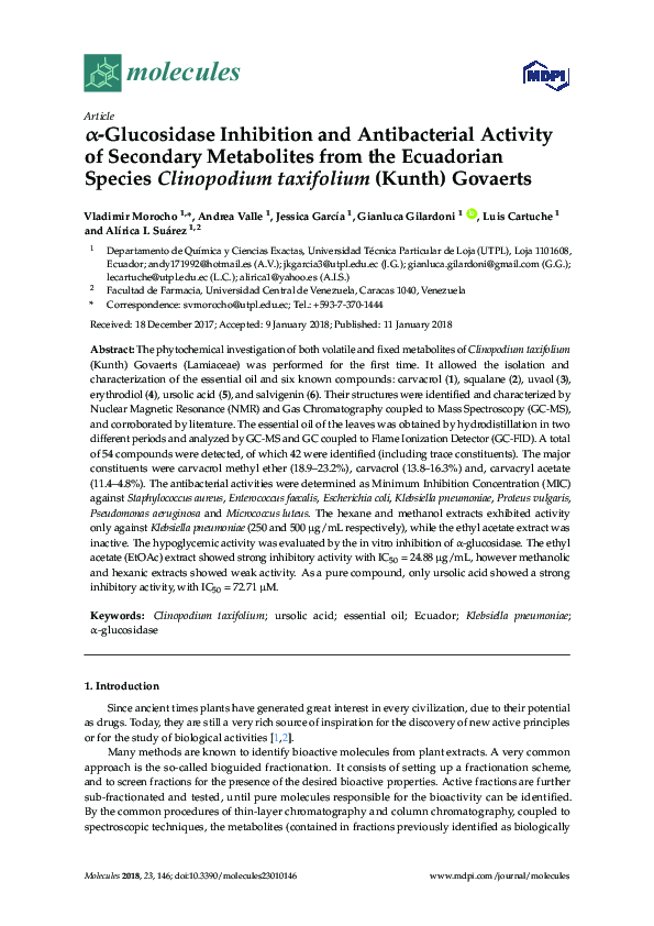 (PDF) α-Glucosidase Inhibition and Antibacterial Activity of Secondary ...