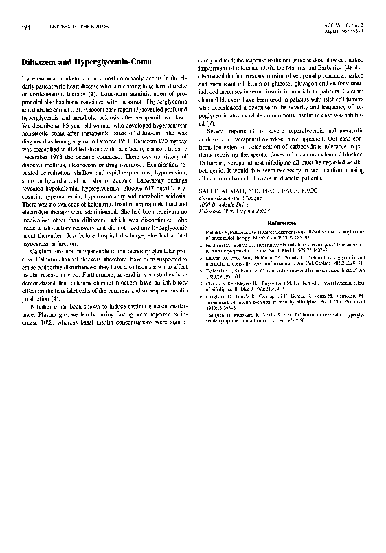 (PDF) Diltiazem and hyperglycemia-coma