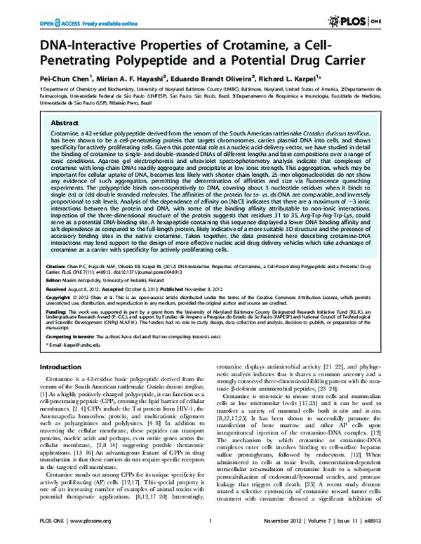 (PDF) DNA-Interactive Properties of Crotamine, a Cell-Penetrating ...