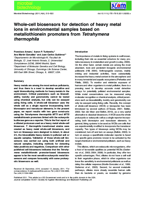 (PDF) Whole-cell biosensors for detection of heavy metal ions in ...