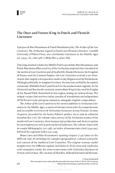(PDF) The Once and Future King in Dutch and Flemish Literature
