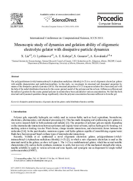 (PDF) Dynamics and Gelation of Oligomeric Gelator