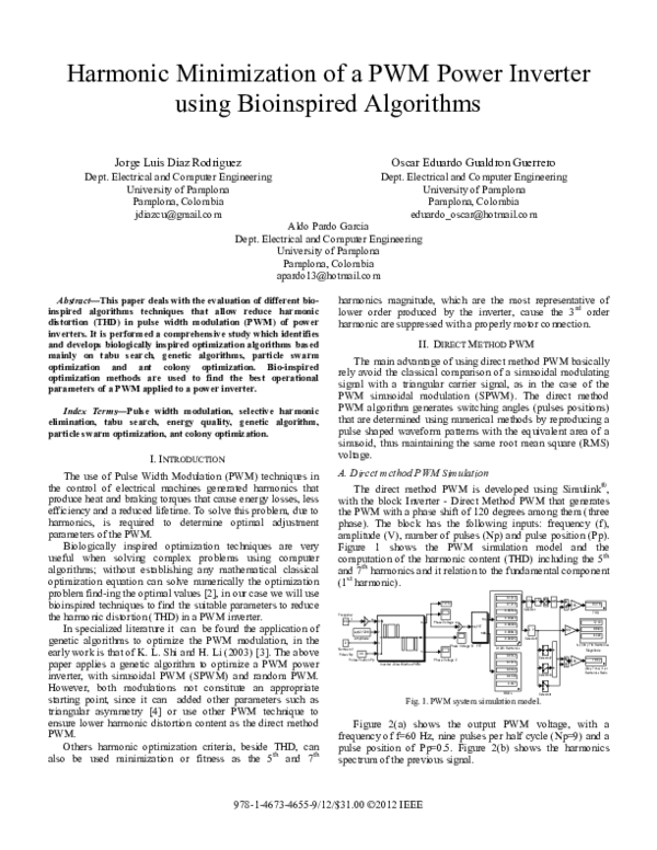 (PDF) Harmonic minimization of a PWM power inverter using bioinspired algorithms