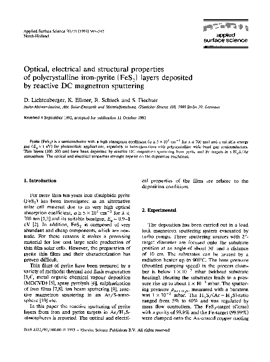 (PDF) Optical, electrical and structural properties of polycrystalline iron-pyrite (FeS2) layers ...