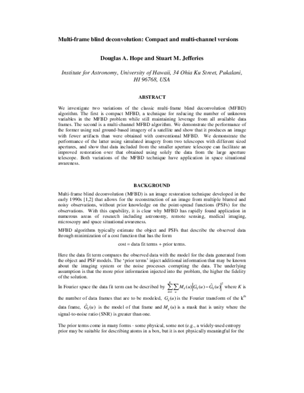 (PDF) Multi-frame blind deconvolution: Compact and multi-channel versions