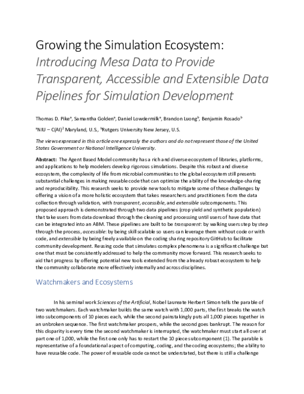 (PDF) Mesa Data: Enhancing ABM Simulation Pipelines