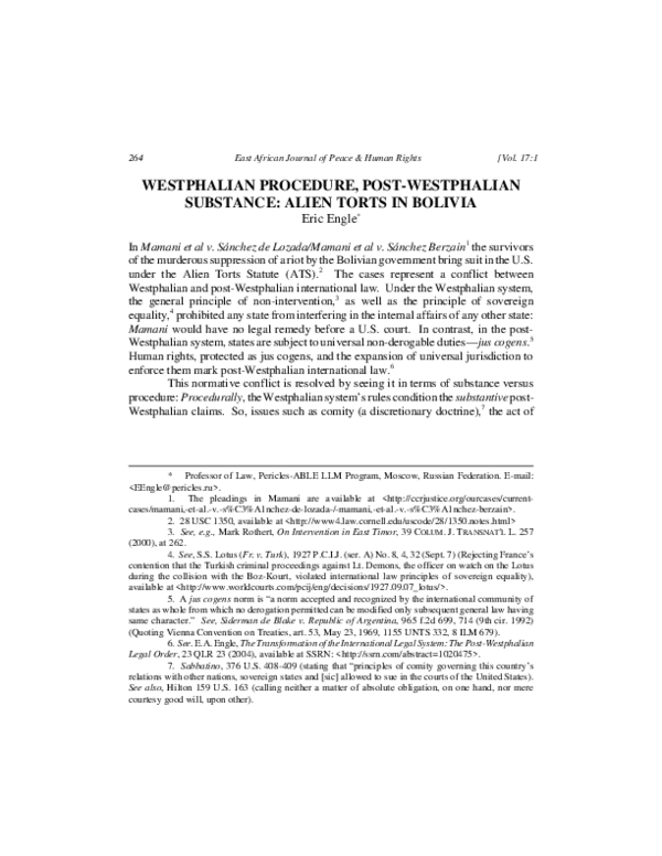 (PDF) Westphalian Procedure, Post-Westphalian Substance: Alien Torts in ...