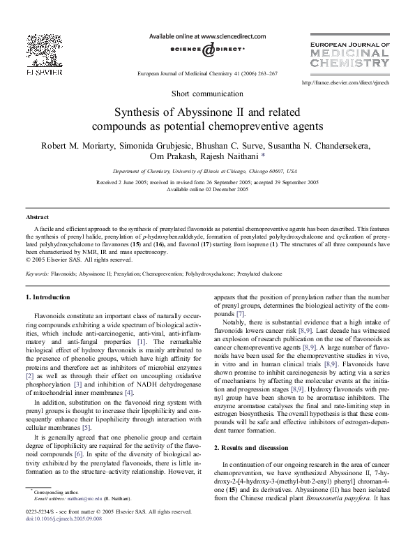 (PDF) Synthesis of Abyssinone II and related compounds as potential ...
