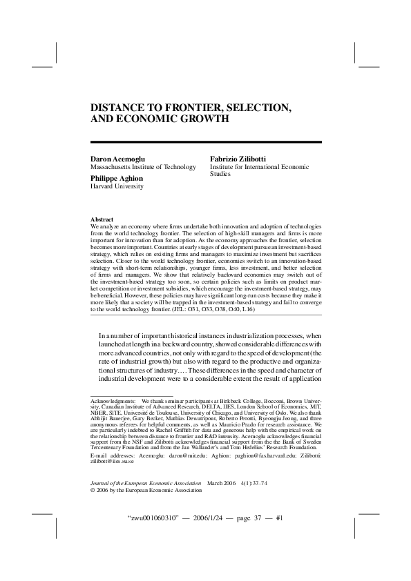 (PDF) Distance to Frontier, Selection, and Economic Growth