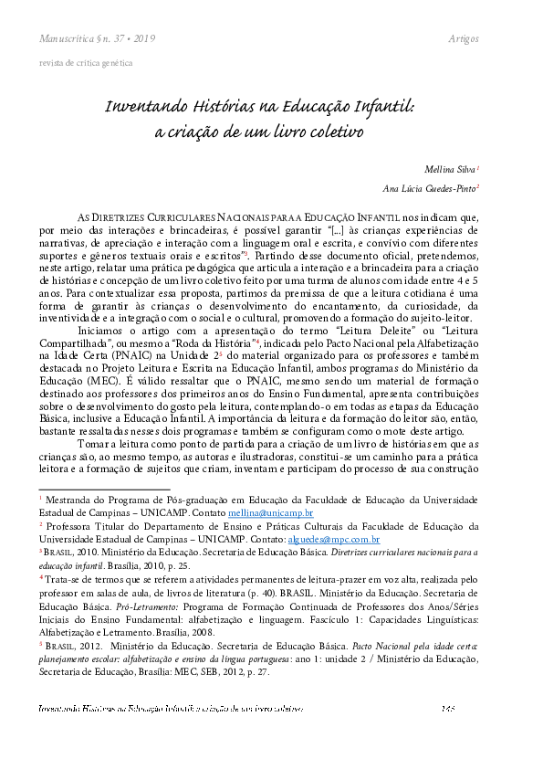 (PDF) Inventando Histórias na Educação Infantil: a criação de um livro ...