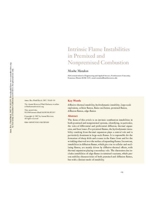 (PDF) Intrinsic Flame Instabilities in Premixed and Nonpremixed Combustion