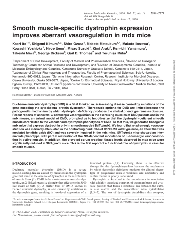 (PDF) Smooth muscle-specific dystrophin expression improves aberrant ...