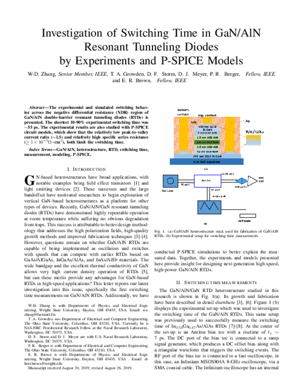 Pdf Investigation Of Switching Time In Gan Aln Resonant Tunneling