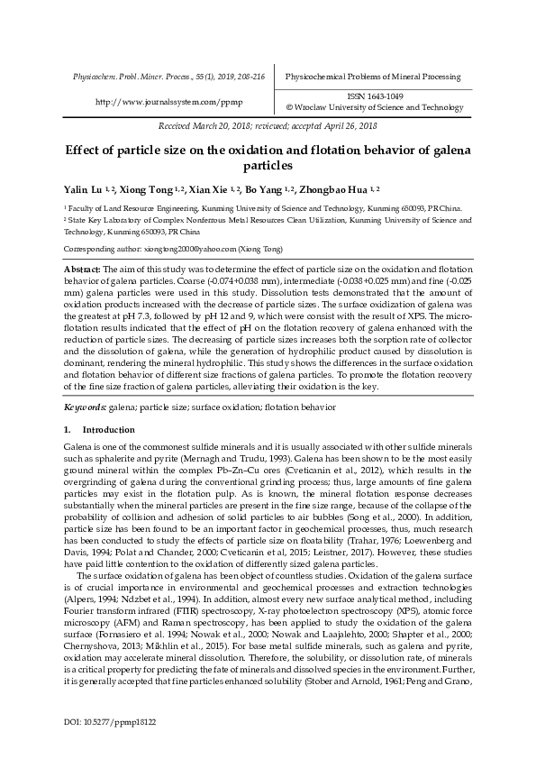 (PDF) Effect of particle size on the oxidation and flotation behavior ...