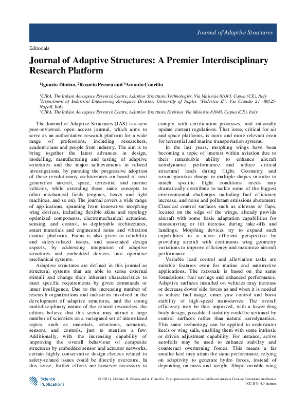 (PDF) Journal of Adaptive Structures: A Premier Interdisciplinary Research Platform