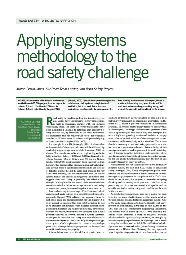 (PDF) Appling systems methodology to the road safety challenge