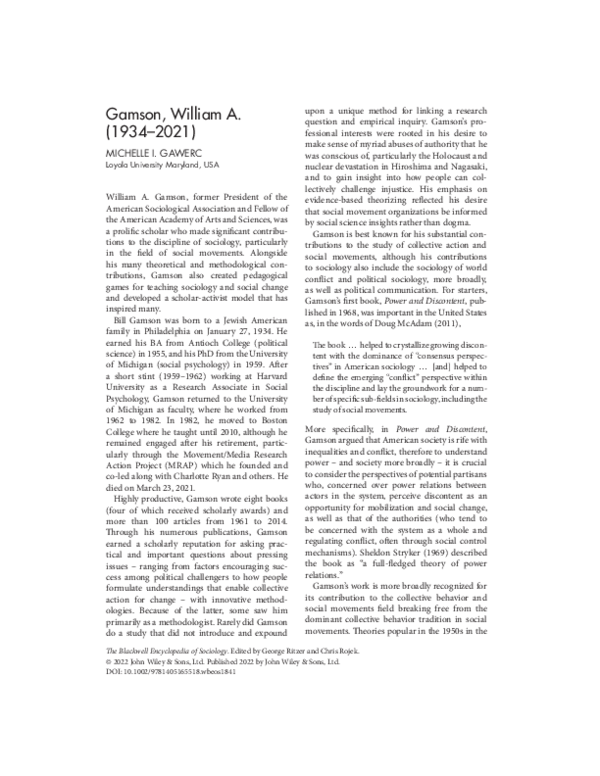 (PDF) William A. Gamson, 1934-2021