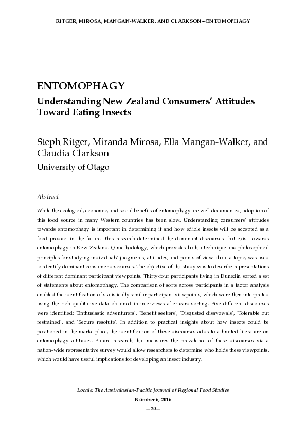 (PDF) ENTOMOPHAGY Understanding New Zealand Consumers’ Attitudes Toward ...