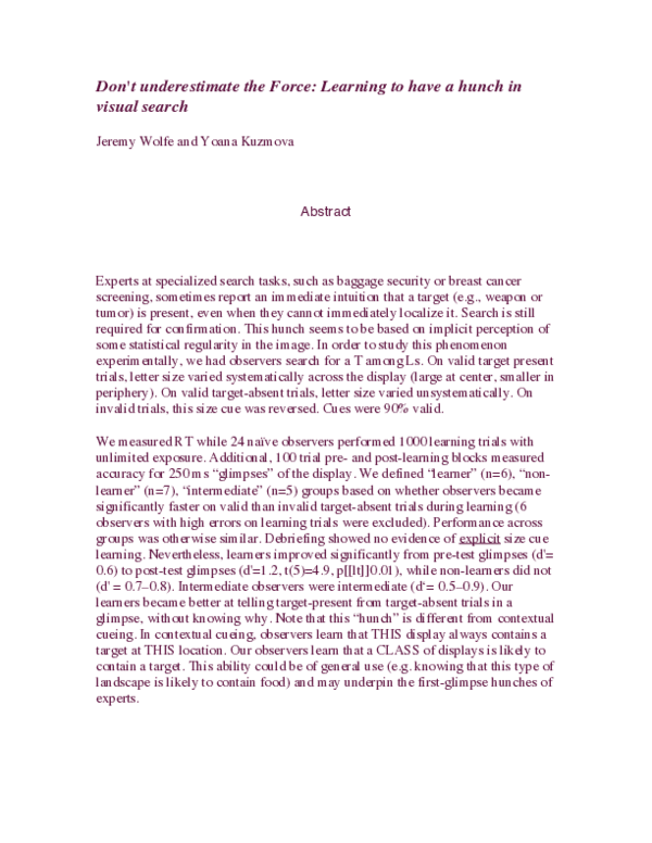 (PDF) Don't underestimate the Force: Learning to have a hunch in visual ...